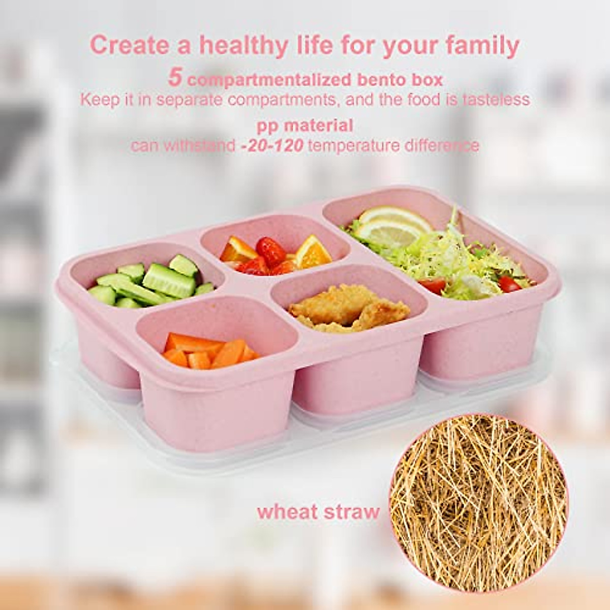 Nuoqiuu 6 Pcs Bento Snack Containers, 5-Compartment Lunchable Containers, Reusable Meal Prep Container for Kids, Snack Storage Boxes for Toddler School