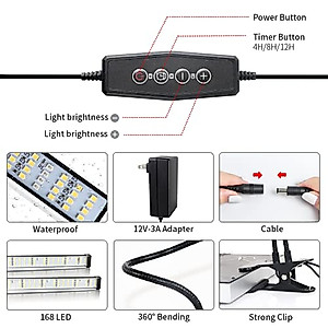 GooingTop Grow Light 100W 6000K, Super Bright White Desktop Clip Plant Lamp for Seedlings Succulents Seeds Starting Indoor Plants Growing,Bendable Gooseneck & Timer 4 8 12 H