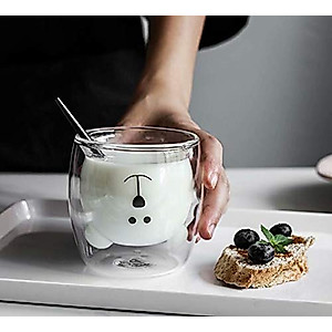 MUCHENGGIFT Cute Mugs Bear Tea Coffee Cup Milk Couple Double Wall Glass Mugs Funny Valentine's Day Birthday Gifts for You