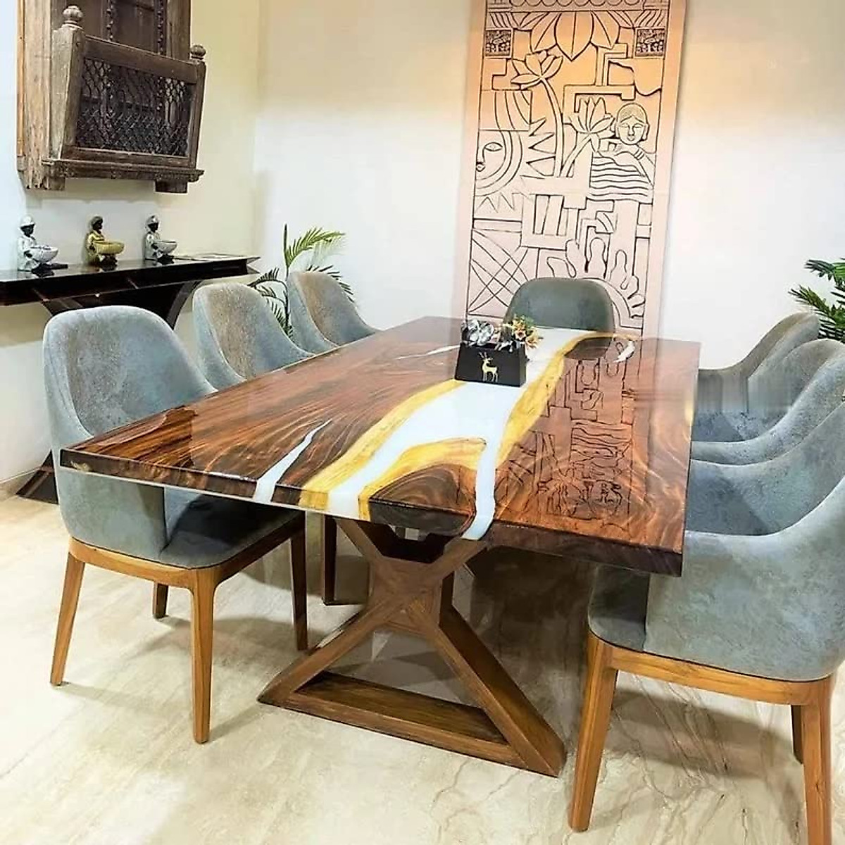 Personalized Large EPOXY Table, Resin Dining Table for 2, 4, 6, 8 River Dining Table Top, Wood Epoxy Coffee Table Top (without Stand, 24 x 12inches)