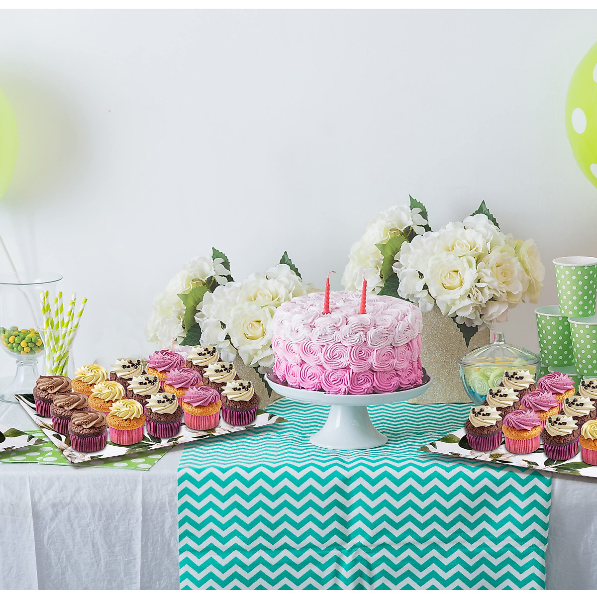 Gift Boutique 10 Disposable White Floral Serving Trays Large 10.75" X 15.75" Heavy Duty Rectangle Paper Cardboard Magnolia Tray for Dessert Platter Cupcake Display Birthday Party Tableware Supplies