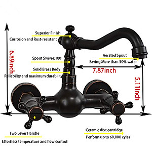 GGStudy Wall Mounted Kitchen Or Bathroom Sink Faucet with 2 Cross Handle Oil Rubbed Bronze