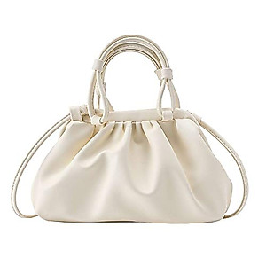 Women's Cloud Pouch Bag Dumpling Crossbody - Soft Leather Fashion Ruched Handbag Small Top-handle Shoulder Bags(White)