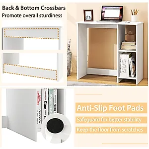 Tangkula Small White Desk with Shelves, Compact Small Desk for Small Space, Study Writing Desk with 2 Tier Shelves, Modern Simple Style Laptop Desk, PC Desk, Kid’s Desk, White