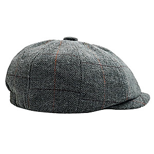 Charmylo Newsboy Cap Gatsby Baker Boy Hat Flat Caps Tweed Adjustable Peaky Herringbone Cloth Cap Hat Grey