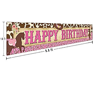 CHXSM Large Western Cowgirl Happy Birthday Banner Cowgirl Theme Birthday Party Supplies Decorations Wild West Cowgirl Theme Birthday Party Supplies Cowgirl Birthday Photo Backdrop (9.8x1.6 FT)