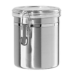 OGGI Stainless Steel Kitchen Canister 47oz - Airtight Clamp Lid, Clear See-Thru Top - Ideal for Kitchen Storage, Food Storage, Pantry Storage. Large Size 5" x 6"