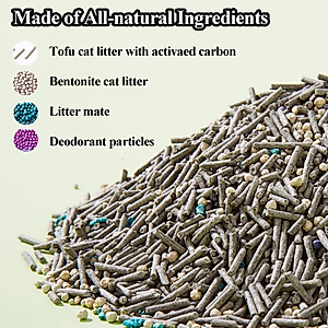 Vealind Clumping Cat Litter, Mixed Cat Litter 5 in 1 Dust-Free Flushable Odor Free Activiated Carbon Tofu Cat Litter (4 PACK-32 Pounds)