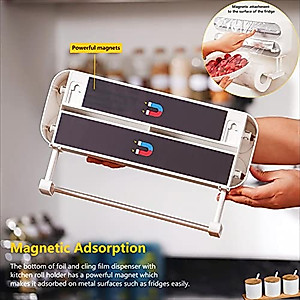 Magnetic Plastic Wrap Dispenser with Cutter - Refillable Aluminum Tin Foil and Plastic Wrap Organizer for Kitchen, Quasziwa Upgraded 3 in 1 Paper Towel Holder Wall Mount - Fits 12" Roll, White