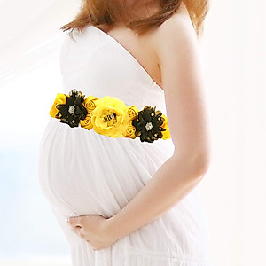 TTCOROCK Yellow Maternity Sash & Mommy Daddy Corsage Set - What will Baby Bee Baby Shower Mommy Sash Pregnancy Sash Keepsake Baby Shower Flower Belly Belt