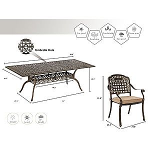 Grepatio 9 Piece Cast Aluminum Patio Furniture Set Outdoor Dining Set Bistro Furniture Set with 8 Armchairs and Dining Table, 8 Cushions for Backyard Garden Poolside (8 Grid Chairs)