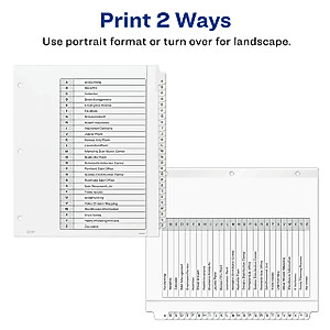Avery Extra-Wide 26 Tab Dividers for 3 Ring Binders, Customizable Table of Contents, Multicolor Tabs, 1 Set (11166)