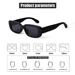 SORVINO Rectangle Sunglasses for Women Men 90s Vintage Retro Sunglasses Square Frame Black Frame/Grey Lens