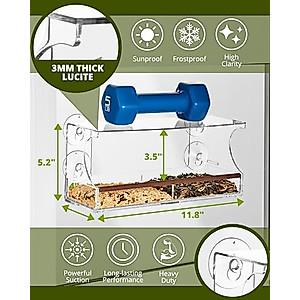 Nature's Envoy Window Bird Feeder – Clear View for Birdwatching - Strong Suction Cups for Outside - Slide Out Seed Tray w/Drain Holes for Easy Refill & Clean - Acrylic Outdoor Feeder for Wild Birds