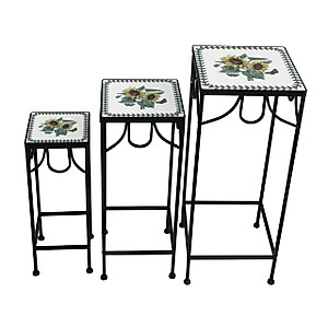 Zaer Ltd. “Marisol” Set of 3 Square Nesting Iron Mosaic Plant Stands