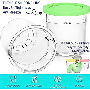 4 Pack Containers Extra Replacement for Ninja Creami Pints and Lids, (16oz) Cups Compatible with NC301 NC300 NC299AMZ Series Ice Cream Maker - Dishwasher Safe, Leak Proof Lids Pink-Mint-Grey-Blue