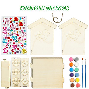 Wooden Arts and Crafts for Kids, 2-Pack Make Your Own Bird Feeder Painting Kit with Diamond Stickers, Educational Fun Kids Craft for Girls Boys Age 3-5 4-8 8-12, Welcome Birdies to Your Yard