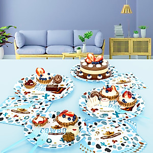 Hombae Cowboy Party Decorations, Cowboy Theme Birthday Supplies, Blue Western Rodeo Wild West Horse Birthday Decorations for Boys, Backdrop Balloon Banner Tablecloth Cake Topper Plates Napkins Forks