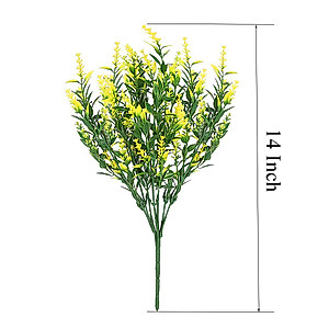 AITISOR 12 Bundles Artificial Lavender Flowers Outdoor Fake Flowers for Decoration UV Resistant No Fade Faux Plastic Plants Garden Porch Window Box Décor (Yellow)