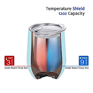 SUNWILL Insulated Wine Tumbler with Lid (Pearl Blue), Stemless Stainless Steel Insulated Wine Glass 12oz, Double Wall Durable Coffee Mug, for Champaign, Cocktail, Beer, Office use