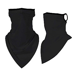 Kyerivs 2 Pieces Black and Gray Face Mask Reusable Washable Cloth Bandanas Women Men Neck Gaiter Cover Ear Loops for Dust