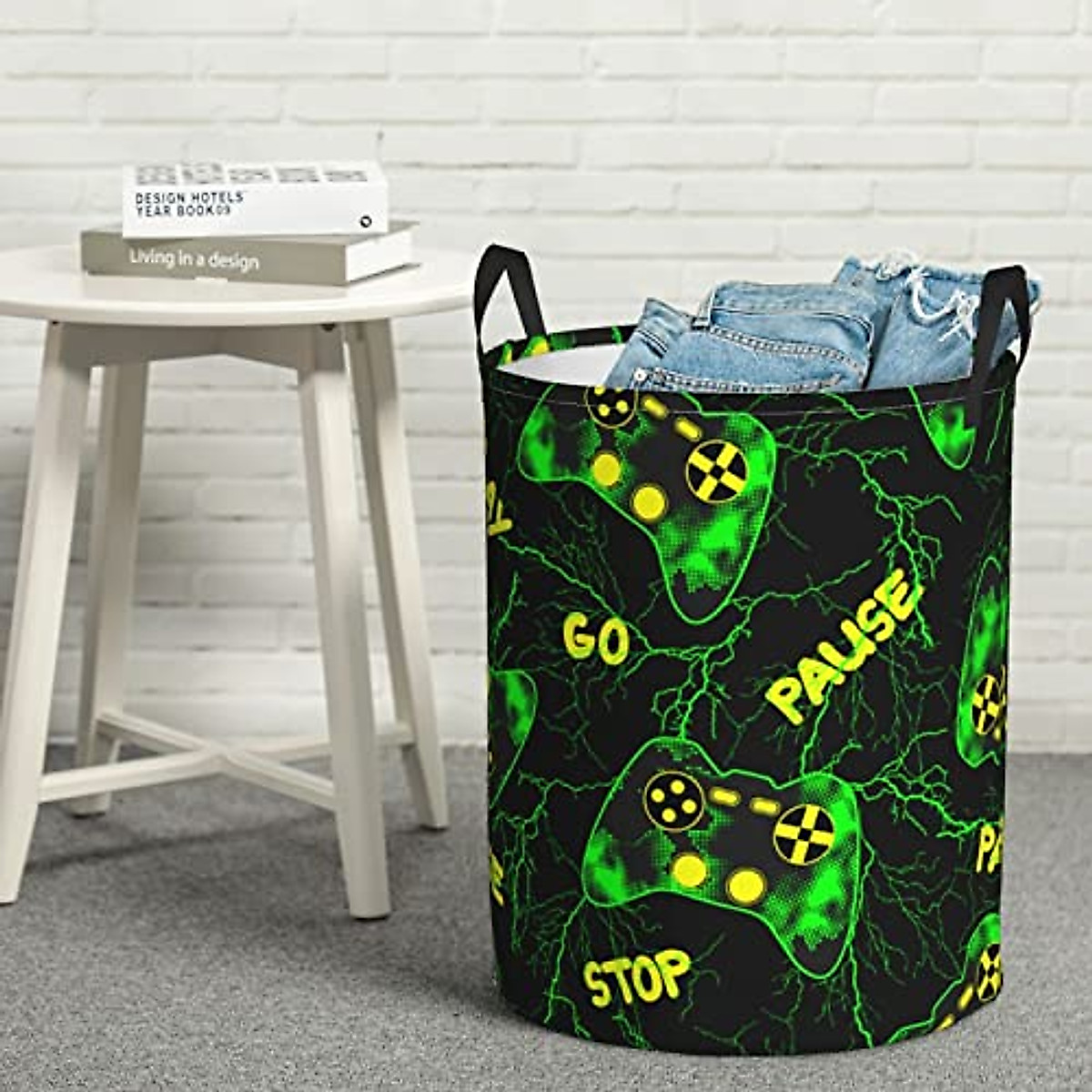 TIXYFAN Abstract Game joysticks Cool Grunge Green Laundry Hamper with Handle Laundry Basket Foldable Durable Clothes Hamper Laundry Bag Toy bin for Bathroom Bedroom Dorm Travel