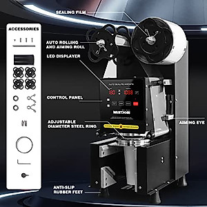 WantJoin Cup Sealing Machine Full Automatic Cup Sealer Machine 90/95mm 35.4/37.4in Electric Cup Sealing Machine 500-650 Cups/H Digital Control LCD Panel Cup Sealer for Bubble Milk Tea Coffee Black