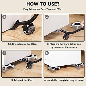 CypherCore Furniture Dolly with 5 Wheels Heavy Duty, Moving Dolly with Lifter Tool 1600 LBS Load Capacity, Carbon Steel Panel Easy Sliders Dolly for Moving Appliances, Sofa, Tables, Refrigerators