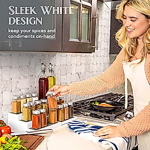 3–Tier Expandable Spice Rack - Adjustable Length, Stability with Non-Skid Shelf, Three Tiers for Easy Visibility, Organizer for Kitchen Cabinet, Pantry or Countertop.