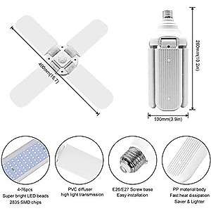 HCDIM LED Garage Light, 60W 6000LM Trilight E26 Garage Lights 6500K Tribright LED Triple Glow LED Garage Ceiling Lights Deformable Shop Lights for Garage, Workshop, Basement, Warehouse