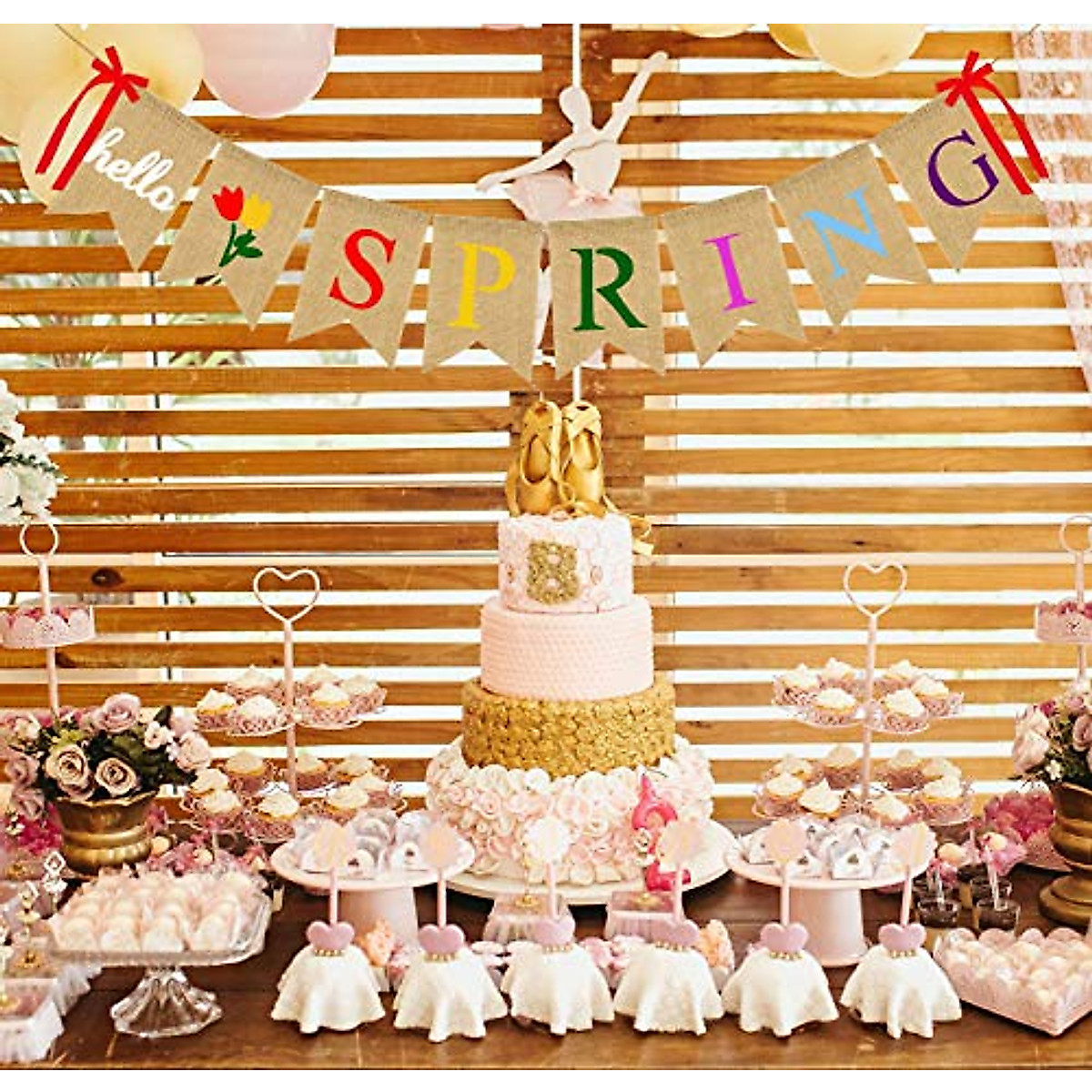 JOZON Hello Spring Burlap Banner Jute Spring Bunting Banner Garland Flower Spring Decorations for Indoor Outdoor Party Mantel Fireplace Wall Decor