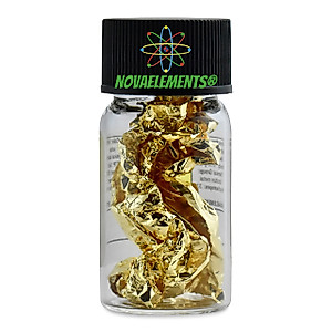 Gold Metal Element 79 Sample Au, Fulfilled Vial with 24K foil/Leaf 99,99% Labeled Glass Vial