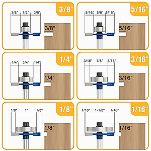 MEIGGTOOL 4Pcs Rabbet Router Bit 1/4" Shank with 6 Bearings Set - 1/16", 1/8", 3/16", 1/4", 5/16", 3/8". Interchangeable Bearings with 1/2" to 1/4" Router Collett