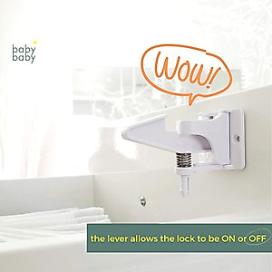 Baby Proofing Cabinet Locks (12 Pack) Includes Drawer Latch + 6 Wall Plug Covers - Adhesive Easy Installation Cabinet Locks For Babies (White)