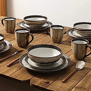 Stone Lain Lucy Porcelain 16-Piece Round Dinnerware Set, Beige