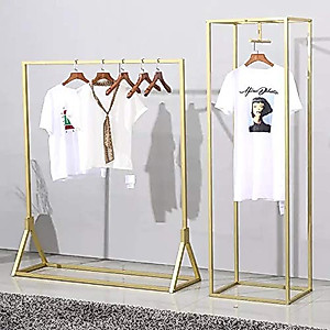 FURVOKIA Modern Simple Heavy Duty Metal Rolling Garment Rack with Wheel,Retail Display Clothing Rack, Single Rod Floor-Standing Hangers Clothes Shelves (Gold Square Tube A, 39 L)