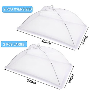 4 Pcs Extra Large Mesh Food Cover Tent Umbrella Food Screen Covers for Outside Pop-up Mesh Reusable Food Nets for Parties Picnics Outdoor BBQs Collapsible (2 Pcs 40"x24", 2 Pcs 32"x24")