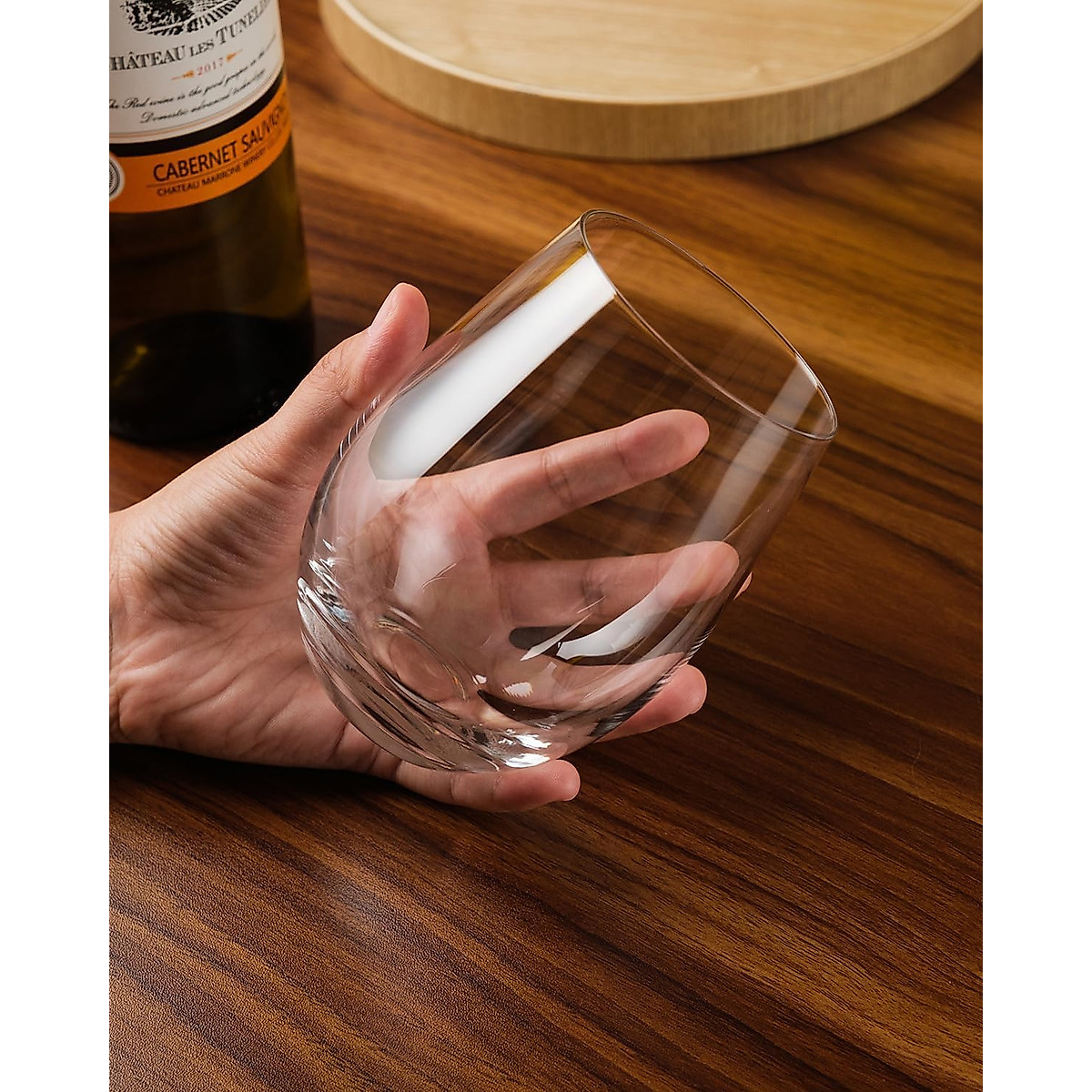 KING CRYSTAL Stemless Wine Glasses, Red or White Wine Glasses, Drinking Glasses 19 oz | Set of 4 Wine Glasses - Drinking Glass Cups Tumblers | Wine Glasses For Cocktail or Wedding Party