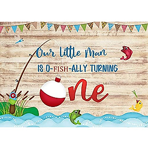 O-Fish Ally Fish Birthday Photo Backgrounds 7x5ft Rustic Wooden Boards Boys Go Fishing First Birthday Party Photography Backdrops Boys or Girls Cake Table Background Photo Studio Booth Props Vinyl
