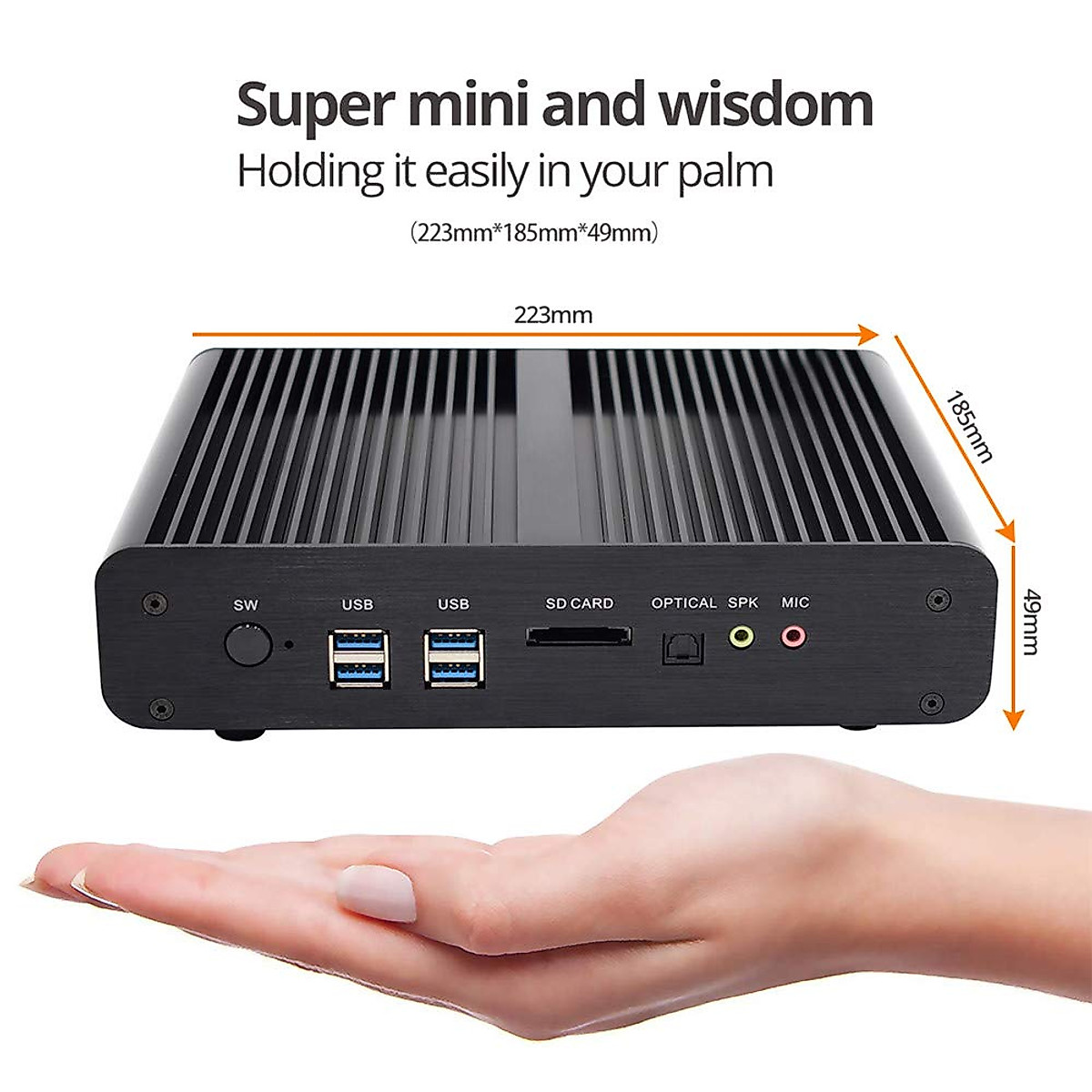 WEIDIAN Fanless Mini Desktop Computer, Windows 10 HTPC with Core i7 5500U CPU, 16GB RAM, 512GB SSD, Dual HD, 4USB 3.0,Card Reader, WiFi, Industrial PC Desktop Mini PC Gigabit Ethernet,BT 4.0