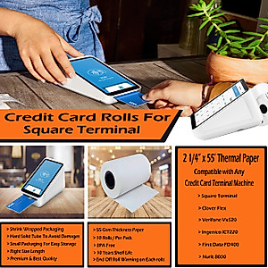 Receipt Paper Roll for Square Terminal Credit Card Machine 2 1/4 x 55 (10 rolls - 48 GSM Paper Thickness) BuyRegisterRolls