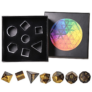 rockcloud Tiger's Eye DND Polyhedral Dice Set of 7, Healing Crystal Stone Hand-Made Dices with Dice Box for RPG MTG Table Games Home Office Decor
