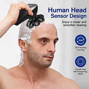 Mr.wintek 8D Head Shaver for Bald Men, 5-in-1 Head Electric Razor with Nose Hair Trimmer, IPX6 Waterproof Wet/Dry Mens Grooming Kit, Anti-Pinch, LED Display, USB Rechargeable