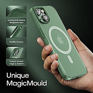 TAURI [5 in 1 Magnetic Case for iPhone 13 [Military Grade Drop Protection] with 2X Tempered Screen Protector +2X Camera Lens Protector, Translucent Matte Slim Fit iPhone 13 Mag-Safe Case 6.1”-Green