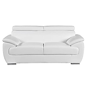 Blackjack Furniture 4571 Veal Collection 2 Piece Genuine Leather Sofa Set for Living Room, Modern Couch and Loveseat with Lumbar Support and Large Adjustable Headrests, 2+3 Seater, White