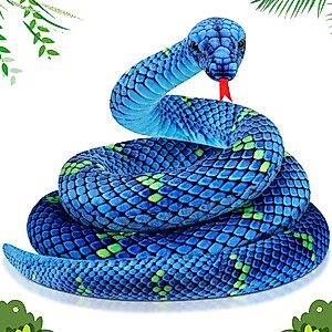Hiboom Giant Snake Plush Large Stuffed Animal Snake Realistic Stuffed Snake Lifelike Plush Snake Toy Gifts for Birthday Party Prank Props (Blue,110 Inch)