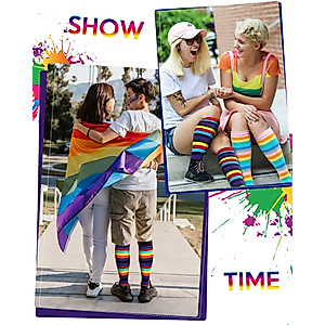 Zhanmai Rainbow Thigh High 5 Toe Socks, 4 Pairs, Cotton, Breathable, Women's, One Size, Striped, Leg Warmers, Fun, Party, Casual