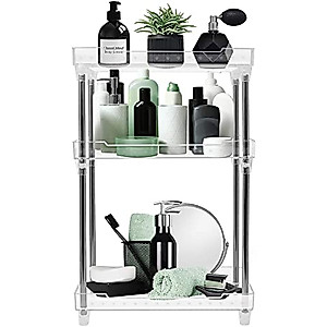 Sorbus 3-Tier Organizer Shelf Stand, Clear Storage Tray Caddy for Cosmetics, Bathroom/Kitchen Supplies,Toiletries, Counter, Vanity, Desk, Under Sink Organization