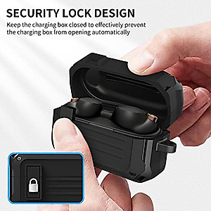 WOFRO Secure Lock Case for Sony WF-1000XM4, Shock-Absorbing Protective Cover Military Armor Series Full-Body Scratch Resistant Hard Shell with Keychain(Black)