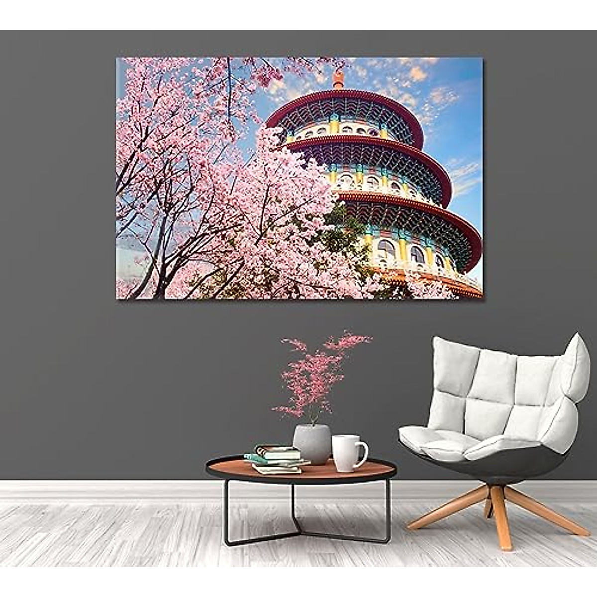 Tianyuan Temple with Sakura Blossom Taiwan Canvas Print 1 Panel / 36x24 inches